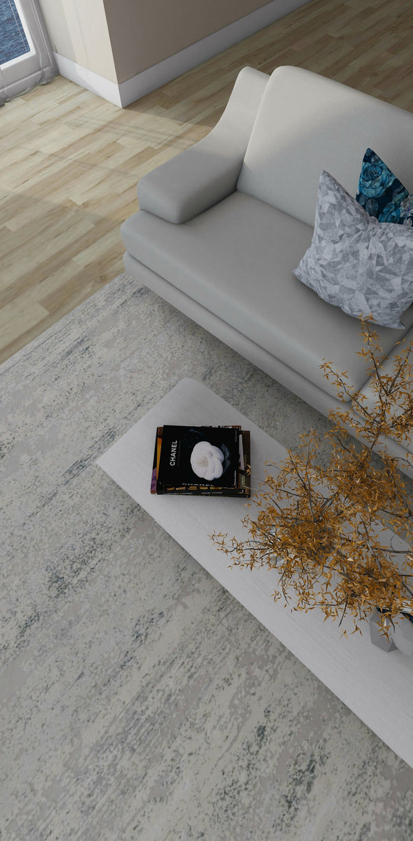 Washable Venice Blue White Grey Abstract Rug